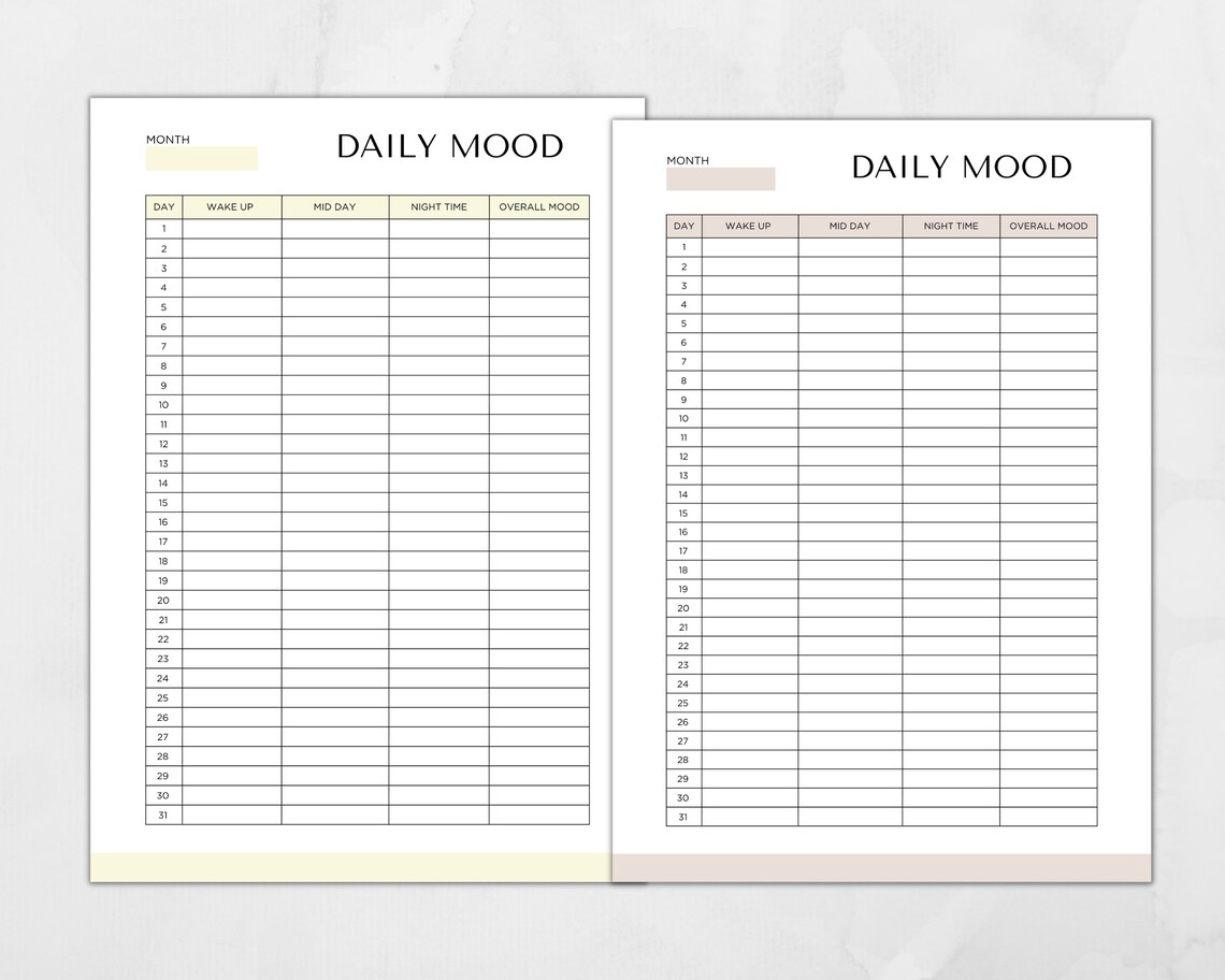 Monthly Mood Tracker Printable, Daily Mood Tracking, Editable ...