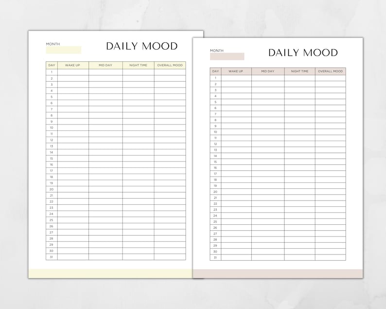 Monthly Mood Tracker Printable, Daily Mood Tracking, Editable ...