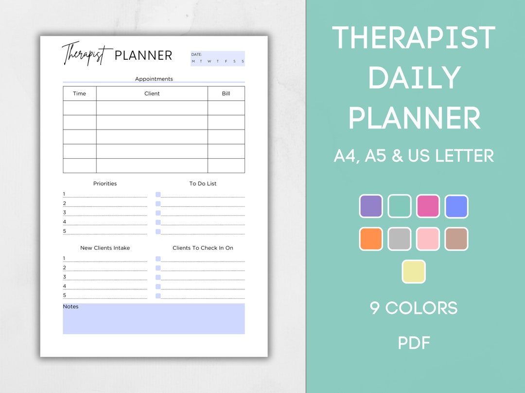 Therapist Daily Planner, Printable Daily Therapist Appointments ...