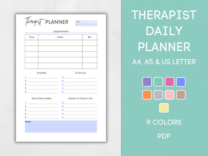 Therapist Daily Planner, Printable Daily Therapist Appointments ...