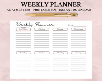 Editable Weekly Planner Printable PDF A5, A4, Letter Digital to Do List ...