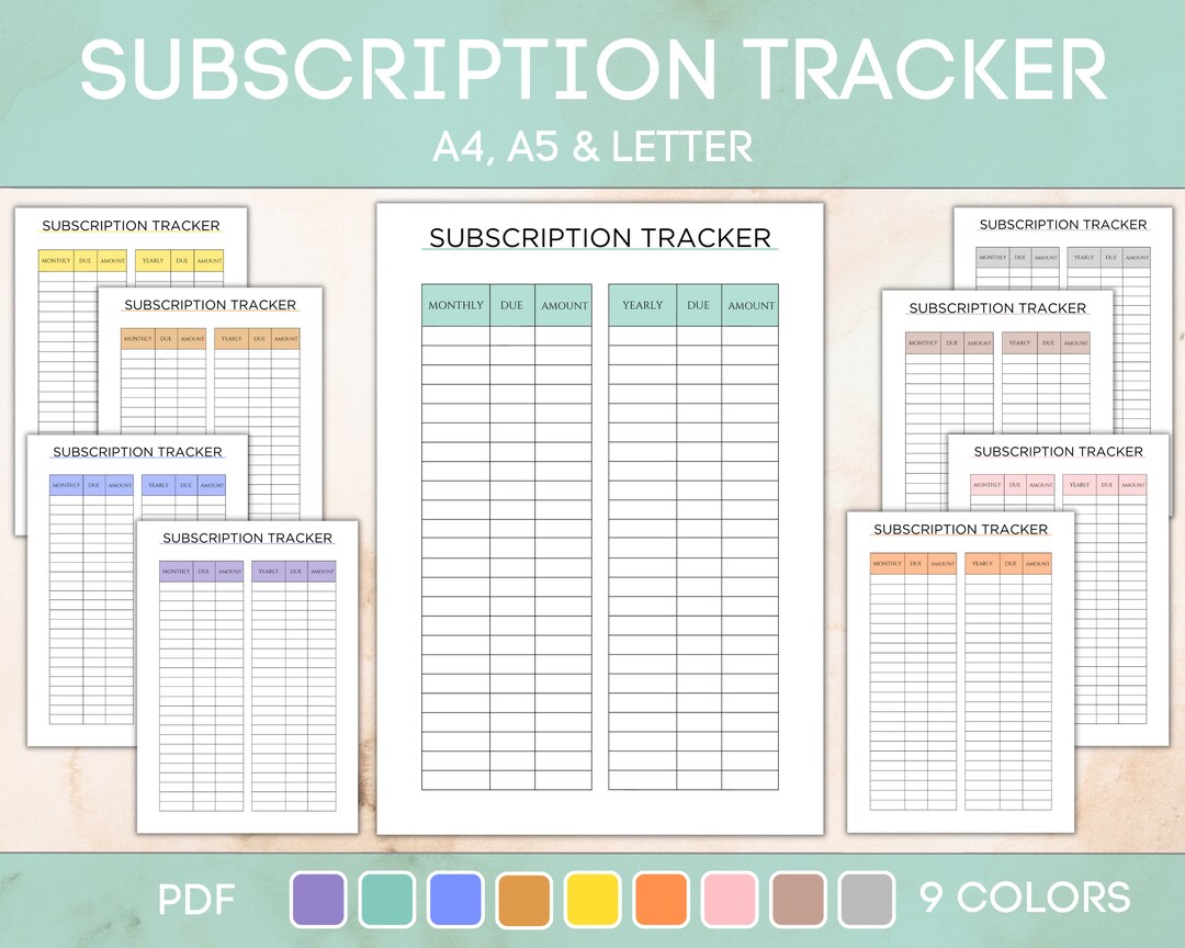 Editable and Printable Subscription Tracker, Subscription Log ...