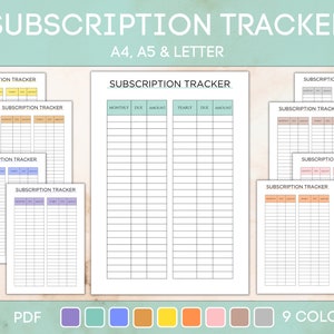 Editable and Printable Subscription Tracker, Subscription Log ...