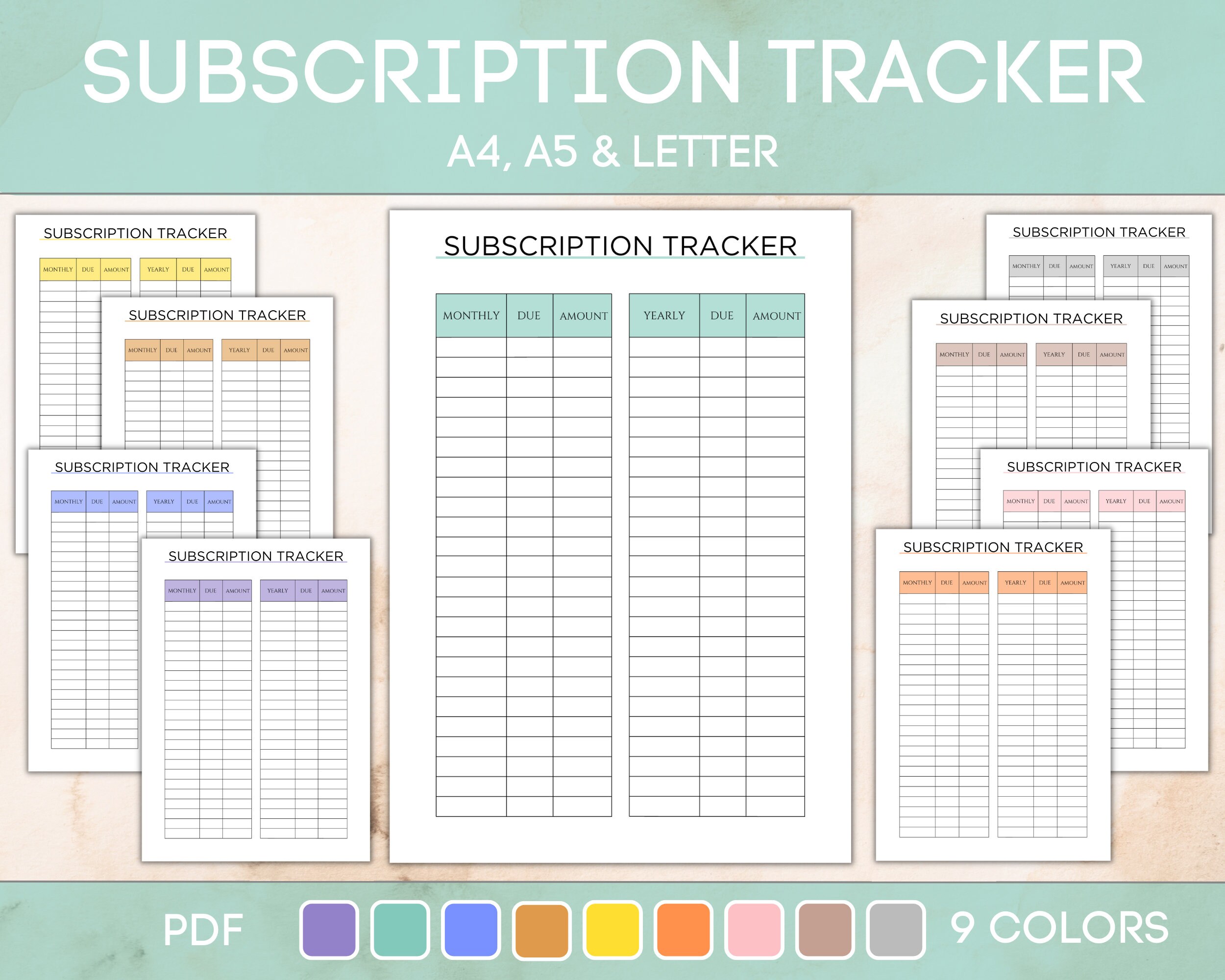 Editable and Printable Subscription Tracker, Subscription Log ...