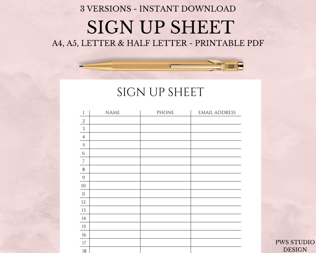 Editable Sign up Sheet Minimalist Sign up Sheet Printable - Etsy