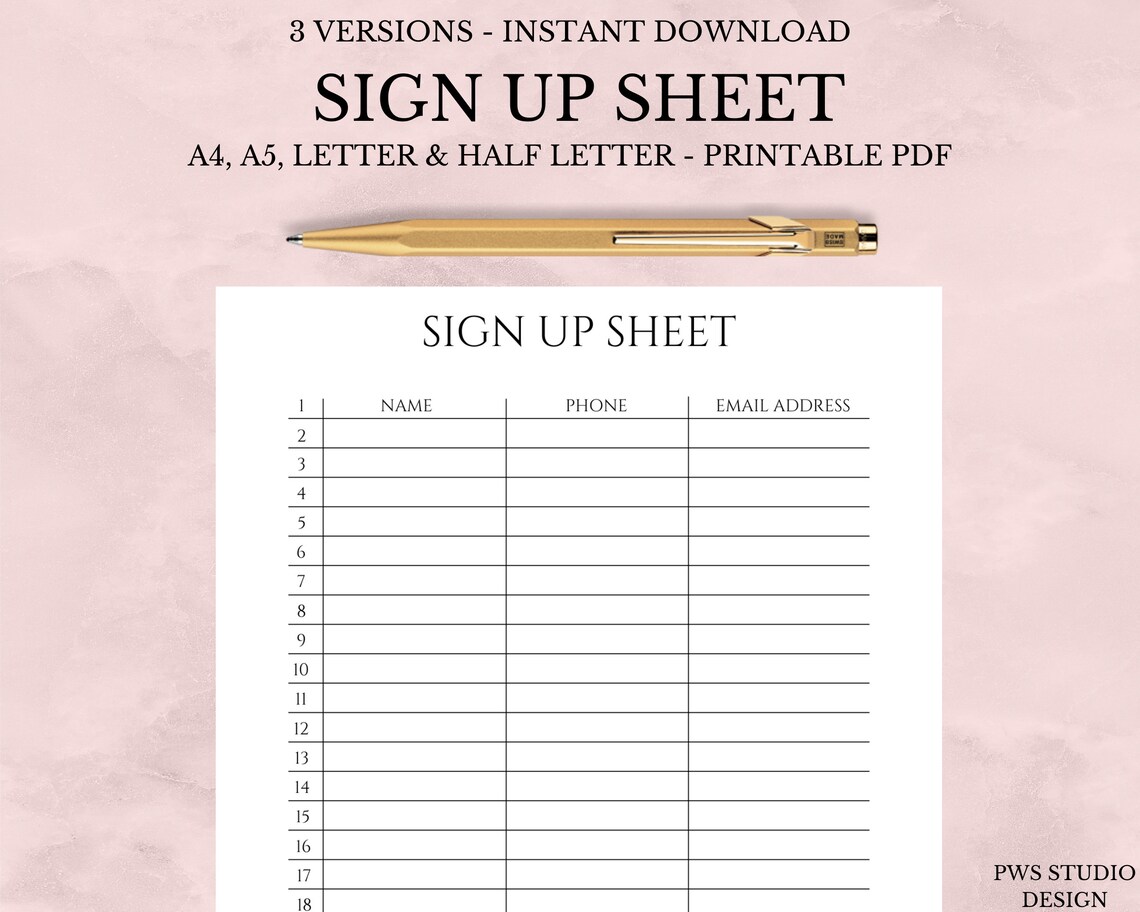 Editable Sign up Sheet, Minimalist Sign up Sheet, Printable Sign Up ...