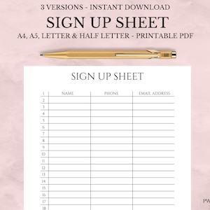 Editable Sign up Sheet, Minimalist Sign up Sheet, Printable Sign Up ...