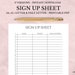 Editable Sign up Sheet, Minimalist Sign up Sheet, Printable Sign Up ...
