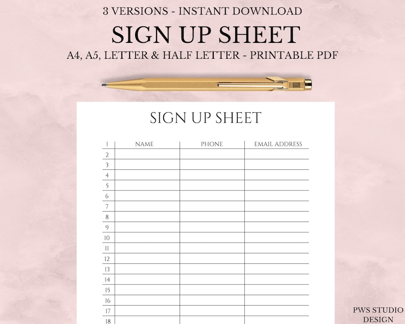 Editable Sign up Sheet, Minimalist Sign up Sheet, Printable Sign Up ...