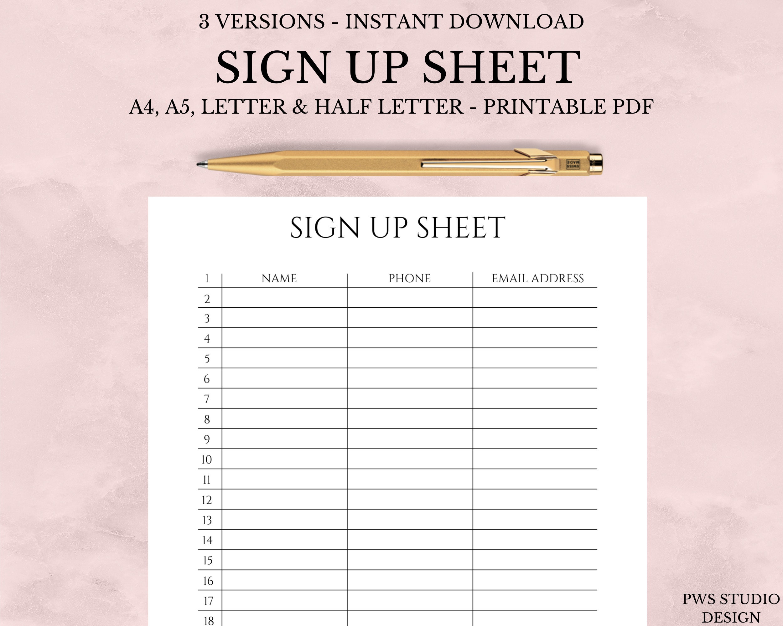Editable Sign up Sheet, Minimalist Sign up Sheet, Printable Sign Up ...
