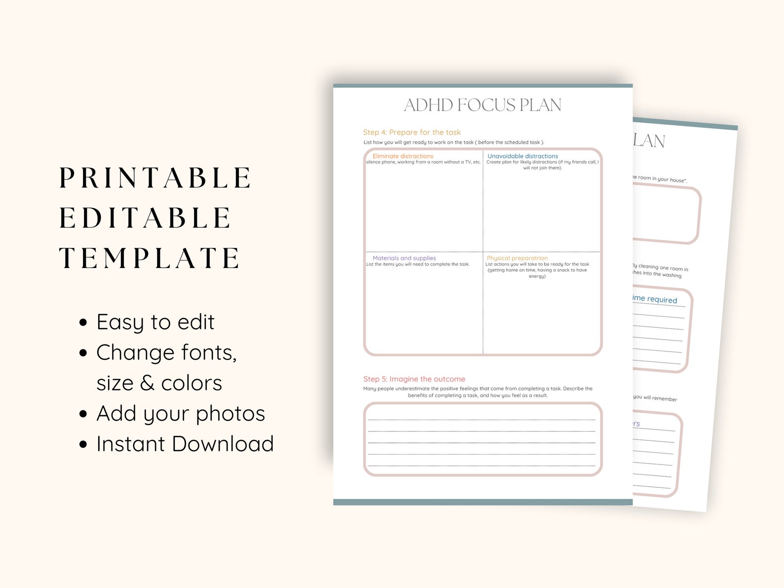ADHD Focus Plan Worksheets Focus Daily Plan Goal Planner Therapy Focus ...