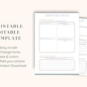 ADHD Focus Plan Worksheets Focus Daily Plan Goal Planner Therapy Focus ...