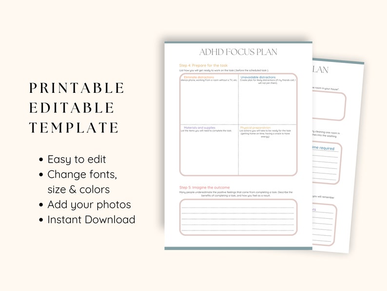 ADHD Focus Plan Worksheets Focus Daily Plan Goal Planner Therapy Focus ...