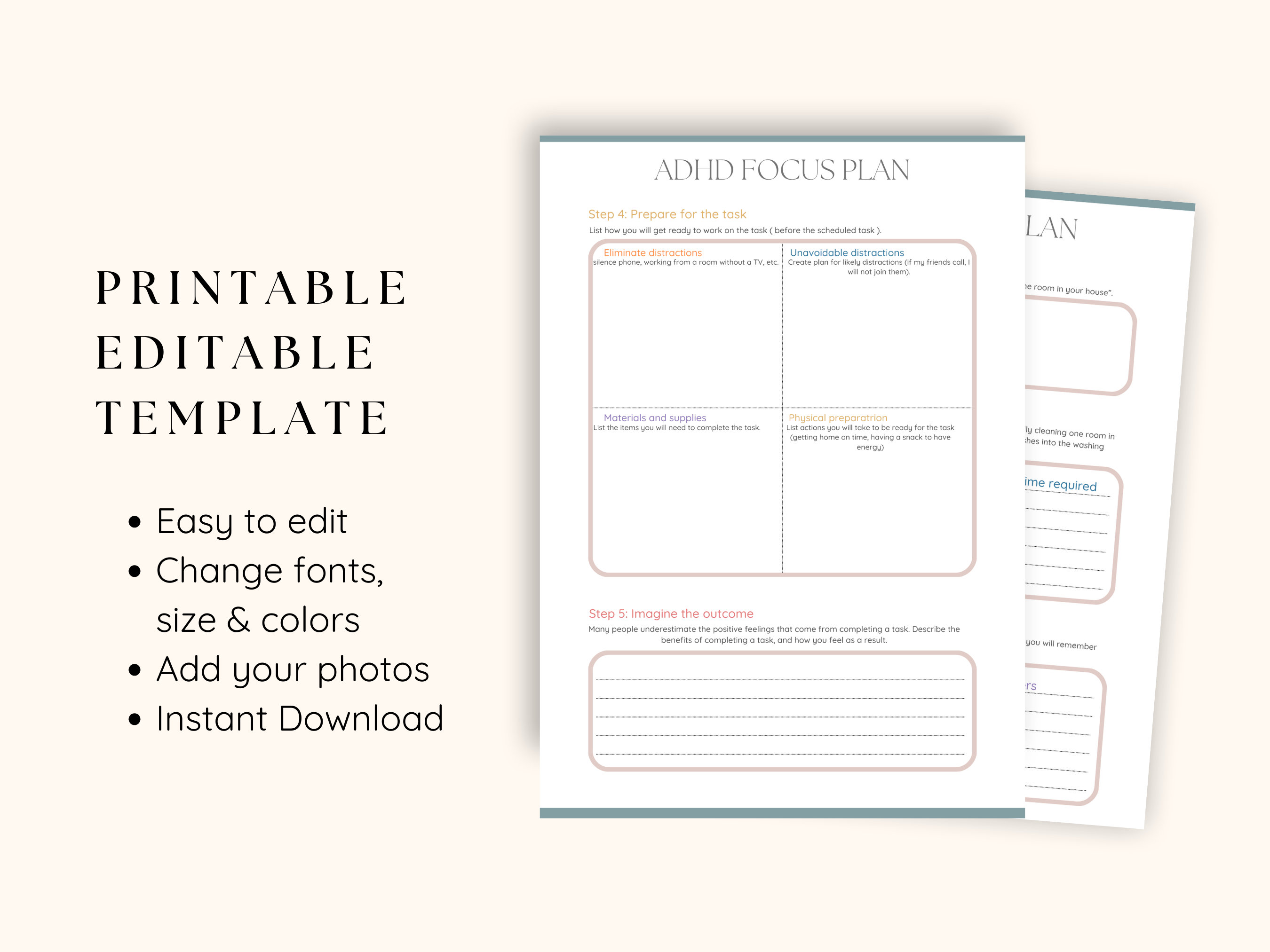 ADHD Focus Plan Worksheets Focus Daily Plan Goal Planner Therapy Focus ...