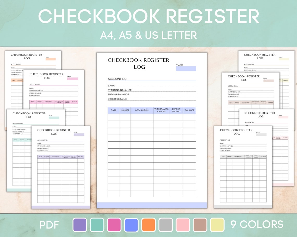 Checkbook Register Printable, Editable Check Register, Checkbook ...