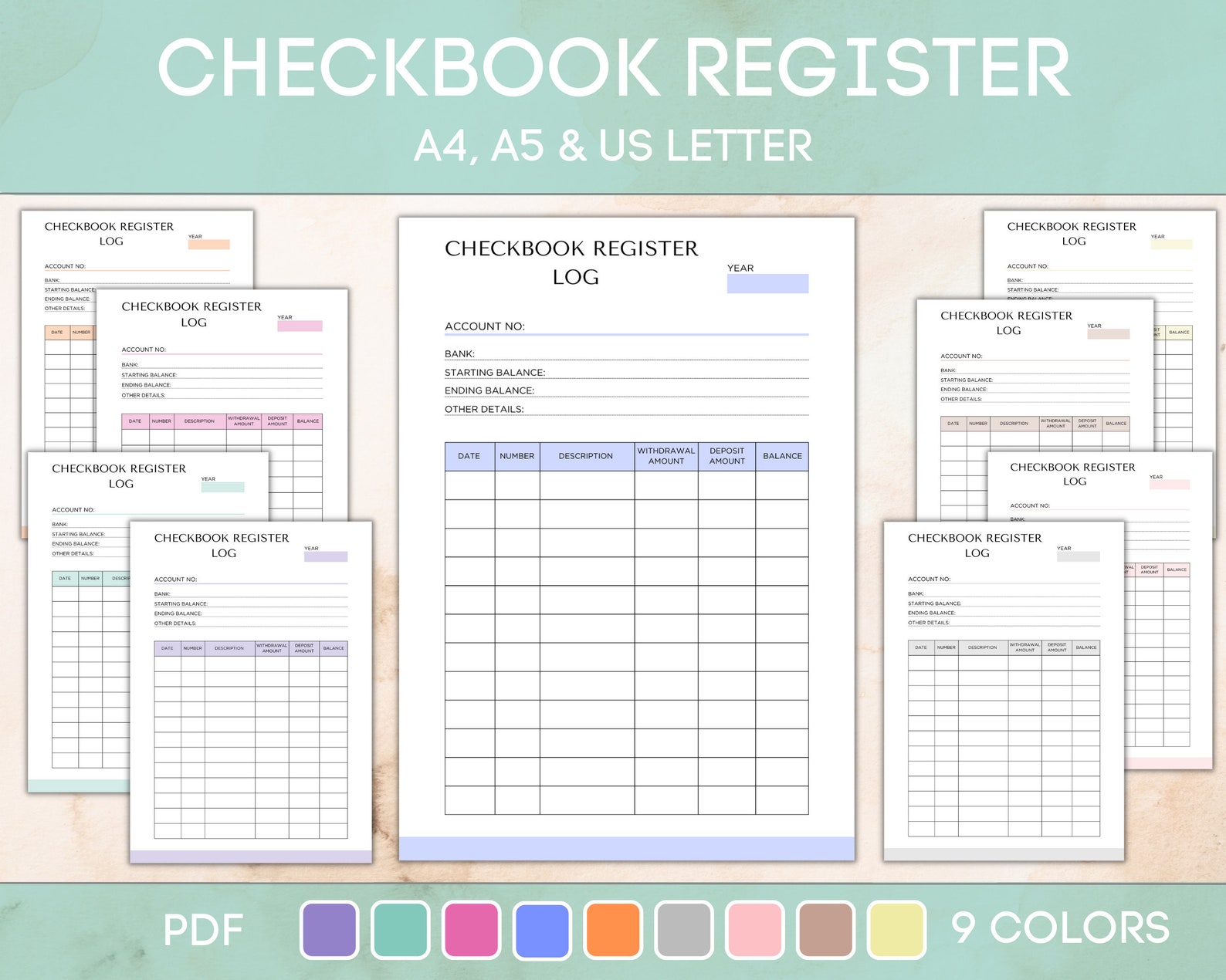 Checkbook Register Printable, Editable Check Register, Checkbook ...