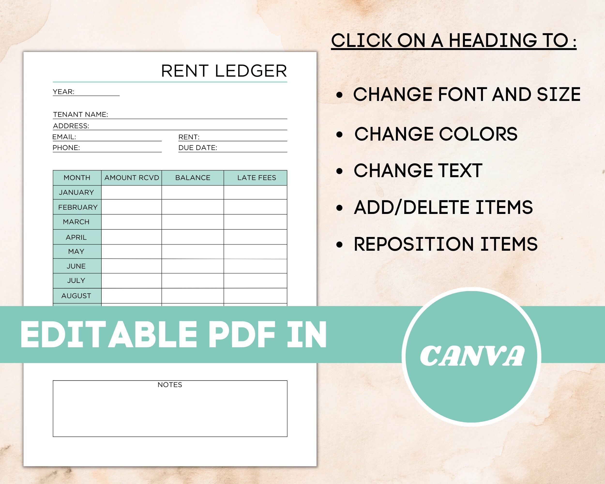 Rent Payment Ledger Printable, Tenant Log, Tenant Payment Tracker ...