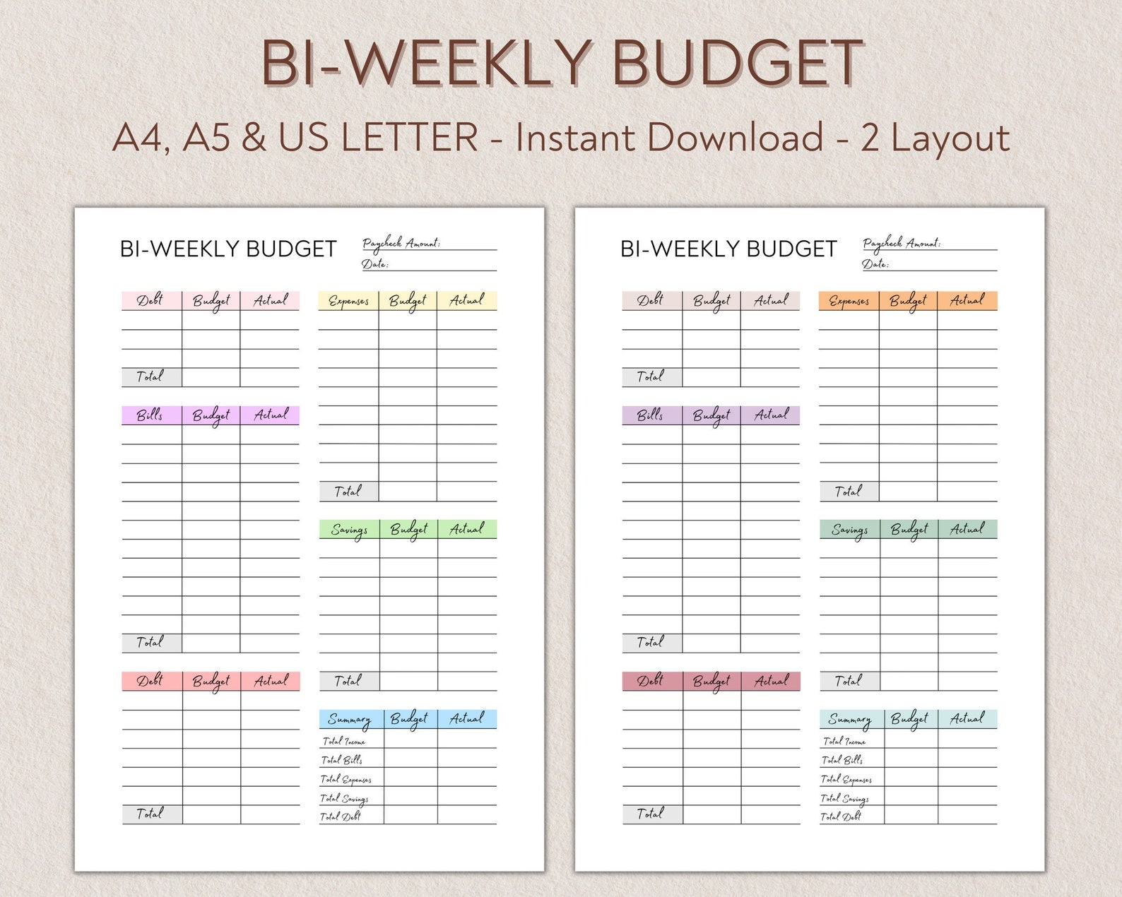 Biweekly Budget Planner, EDITABLE Bi-weekly Template, Printable ...