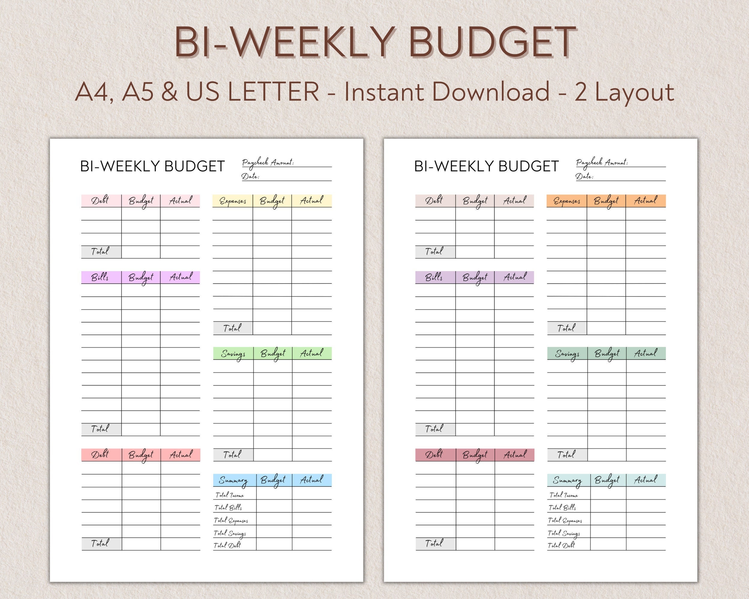 Biweekly Budget Planner, EDITABLE Bi-weekly Template, Printable ...