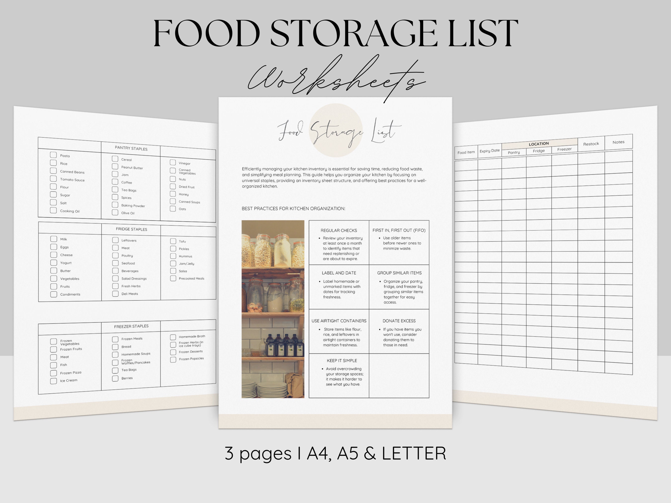 Food Storage List Kitchen Inventory Pantry Organizer Food Checklist ...