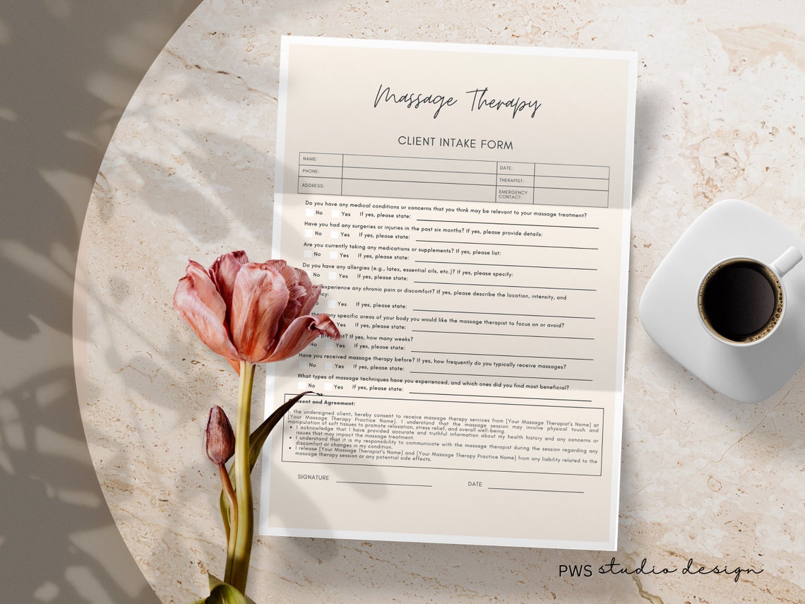 Massage Therapy Intake Form Client Consent Form Massage Consultation ...
