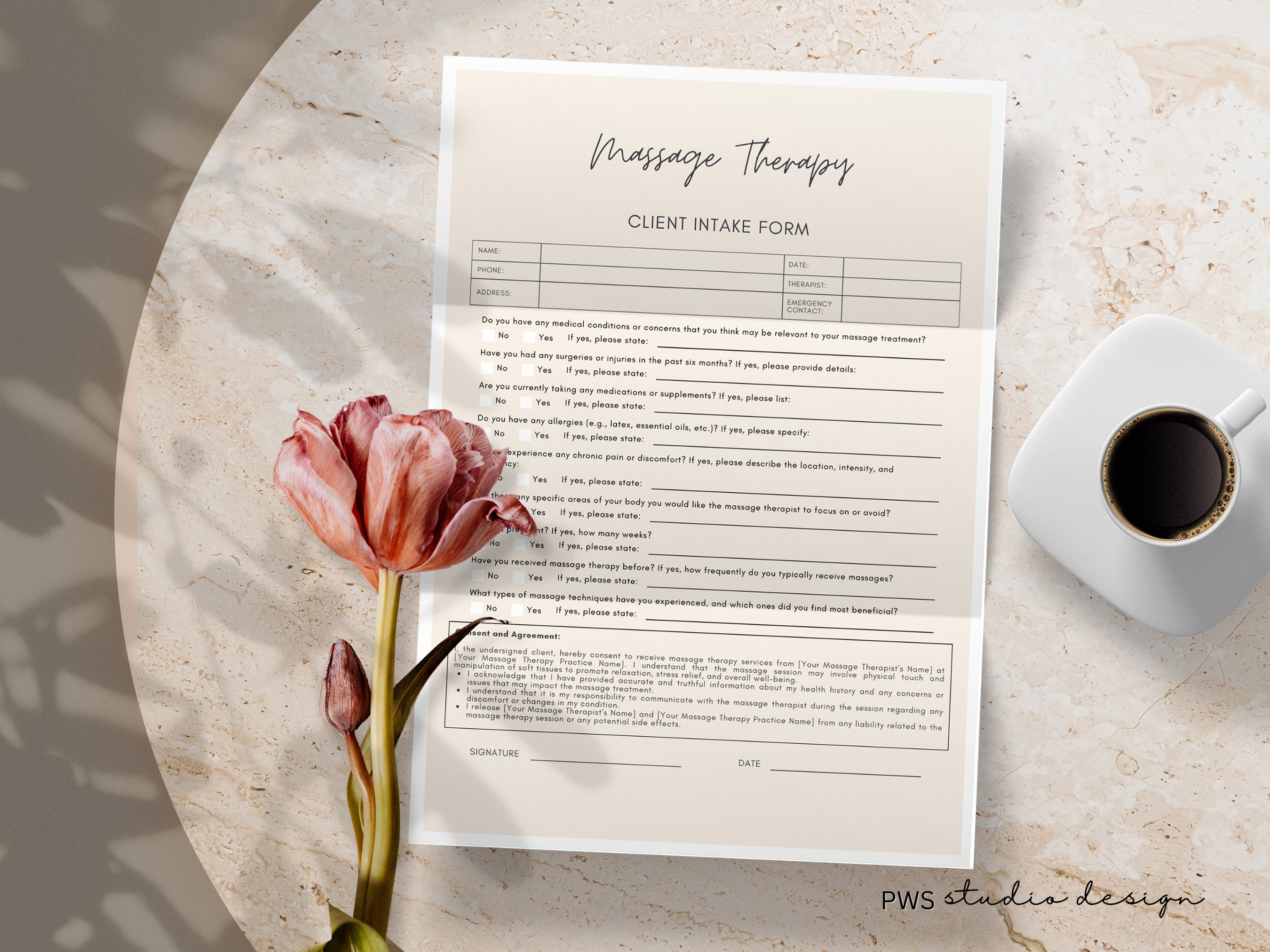 Massage Therapy Intake Form Client Consent Form Massage Consultation ...