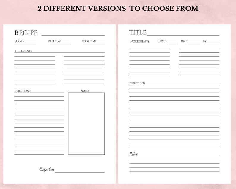 Recipe Sheet Printable and Editable, Food Instructions and Binder, Meal ...