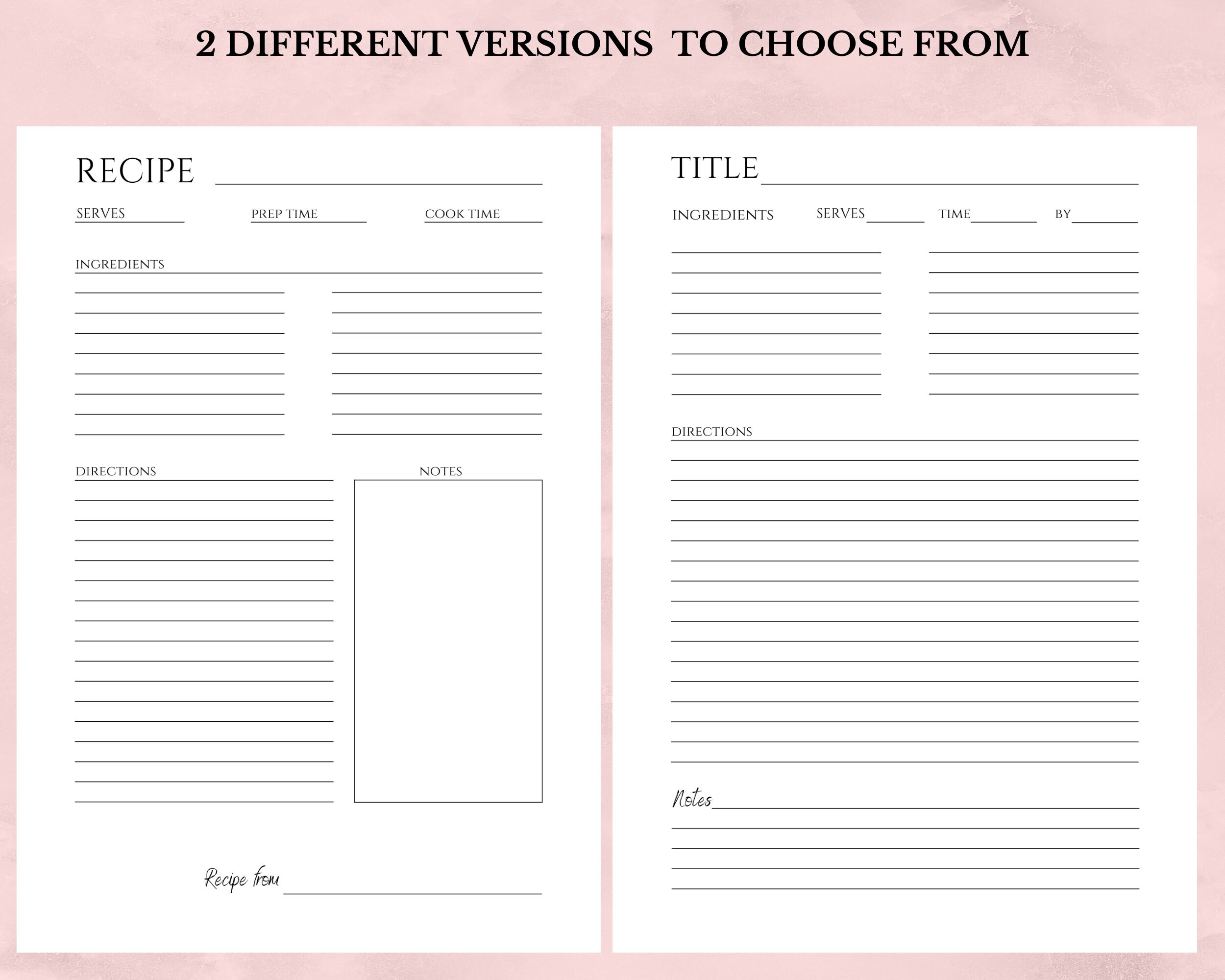 Recipe Sheet Printable and Editable, Food Instructions and Binder, Meal ...