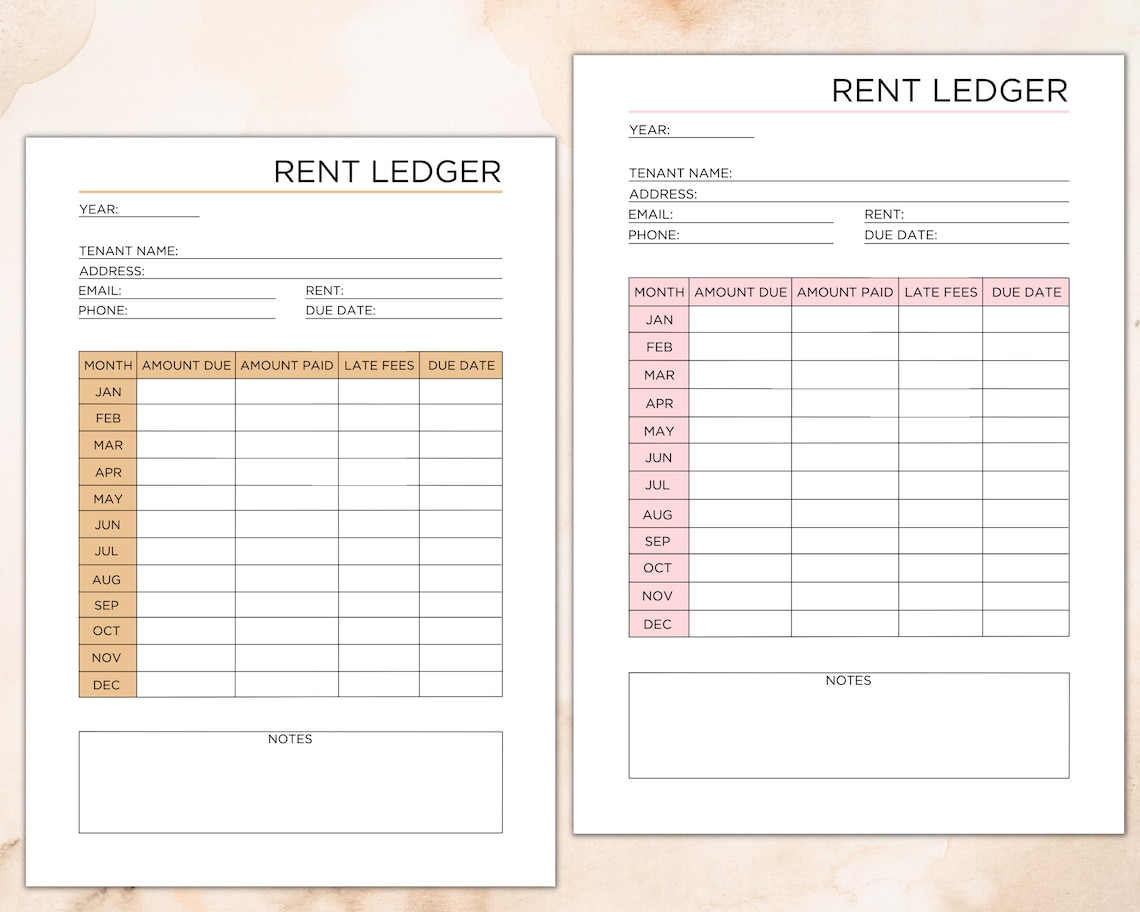 Printable Rent Payment Ledger, Printable Rent Payment Log, Rental ...