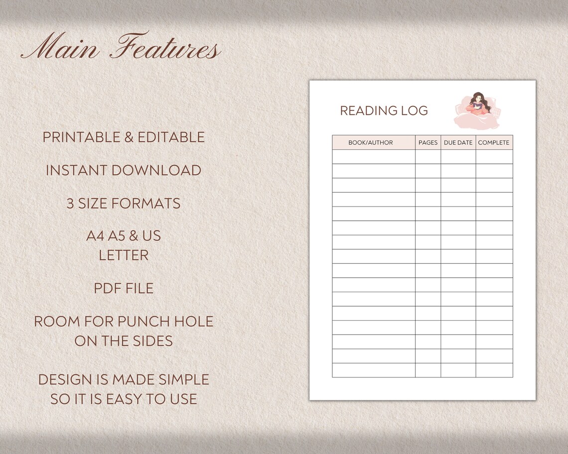 Reading Log Pdf, Printable and Editable, Books to Read List, A4 A5 ...