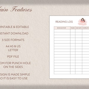 Reading Log Pdf, Printable and Editable, Books to Read List, A4 A5 ...