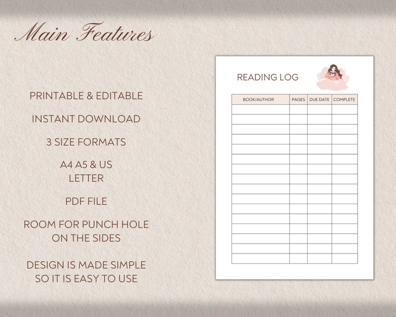 Reading Log Pdf, Printable and Editable, Books to Read List, A4 A5 ...
