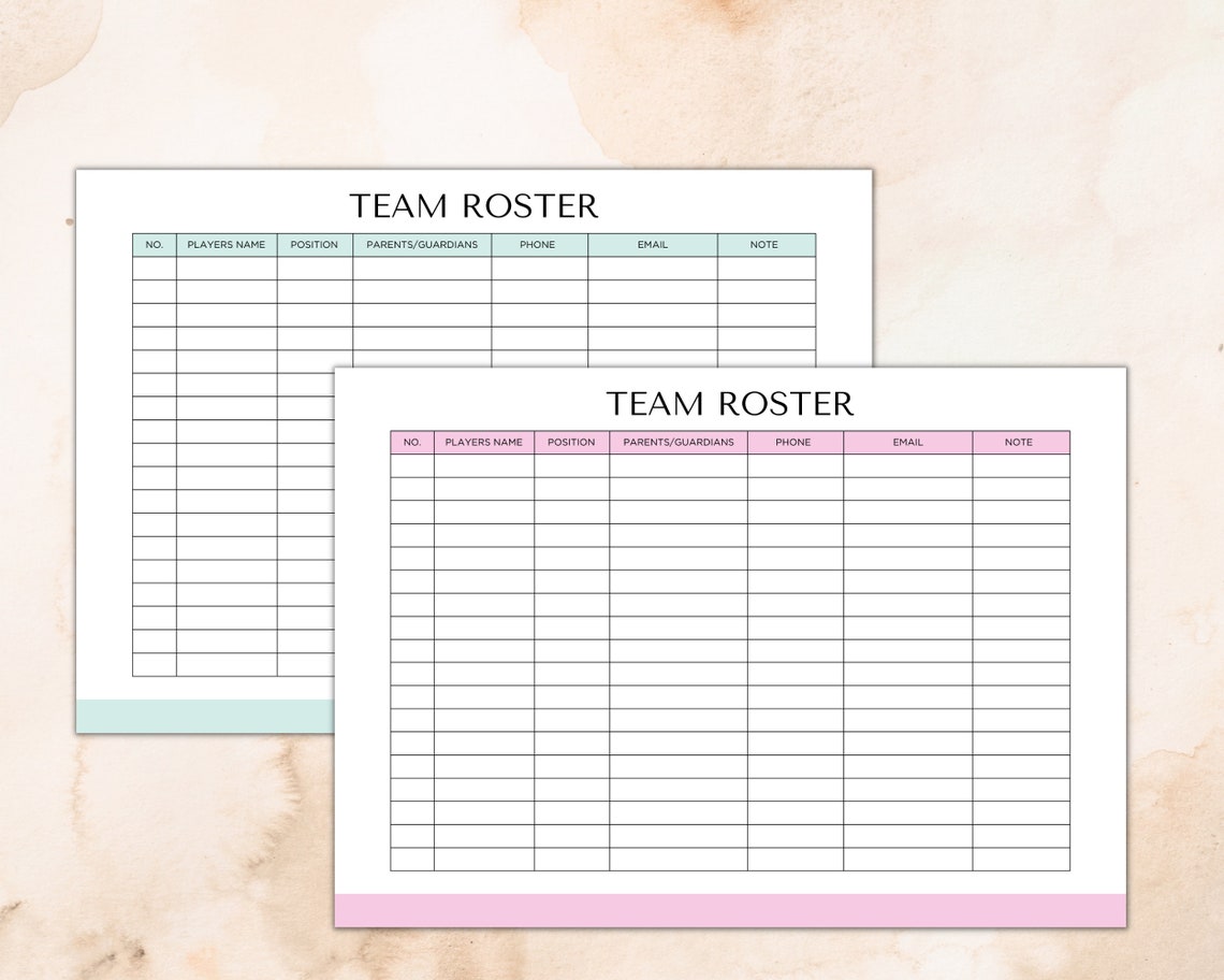 Team Roster Printable, Editable Sports Roster, Printable Soccer Team ...