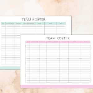 Team Roster Printable, Editable Sports Roster, Printable Soccer Team ...