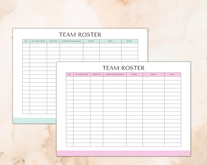 Team Roster Printable, Editable Sports Roster, Printable Soccer Team ...