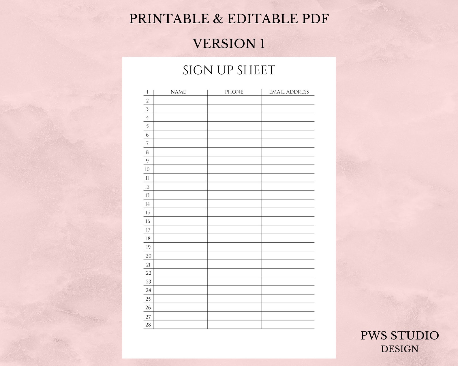 Editable Sign up Sheet, Minimalist Sign up Sheet, Printable Sign Up ...