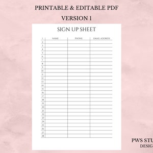 Editable Sign up Sheet, Minimalist Sign up Sheet, Printable Sign Up ...