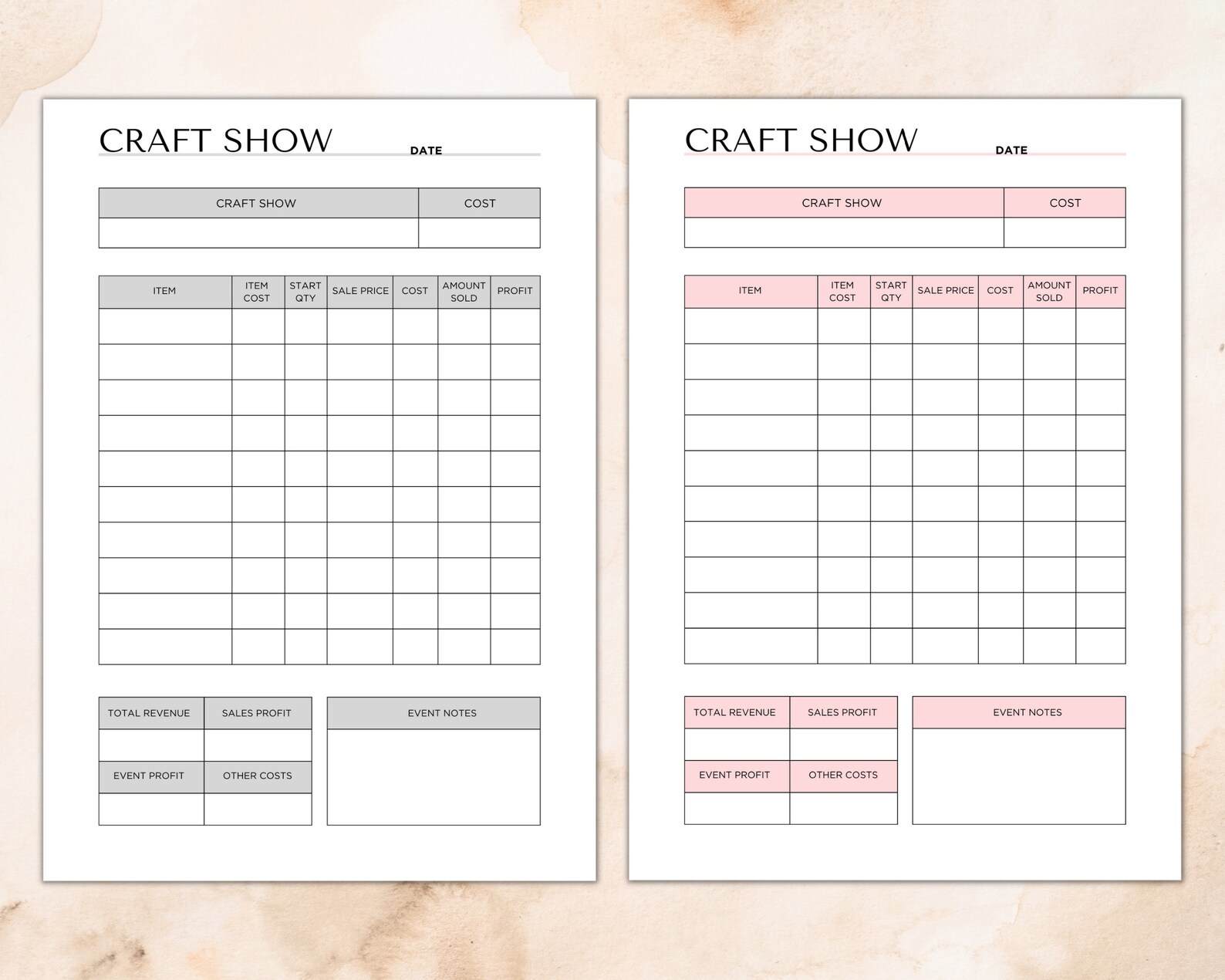 Editable and Printable Craft Show Tracker, Craft Fair Log, Market Stall ...