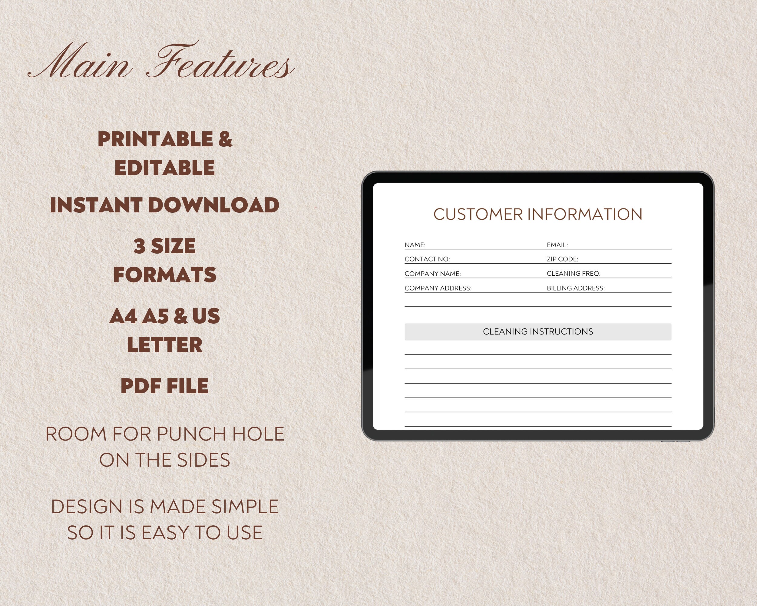 Printable and Editable Customer Information Sheet for Cleaning ...