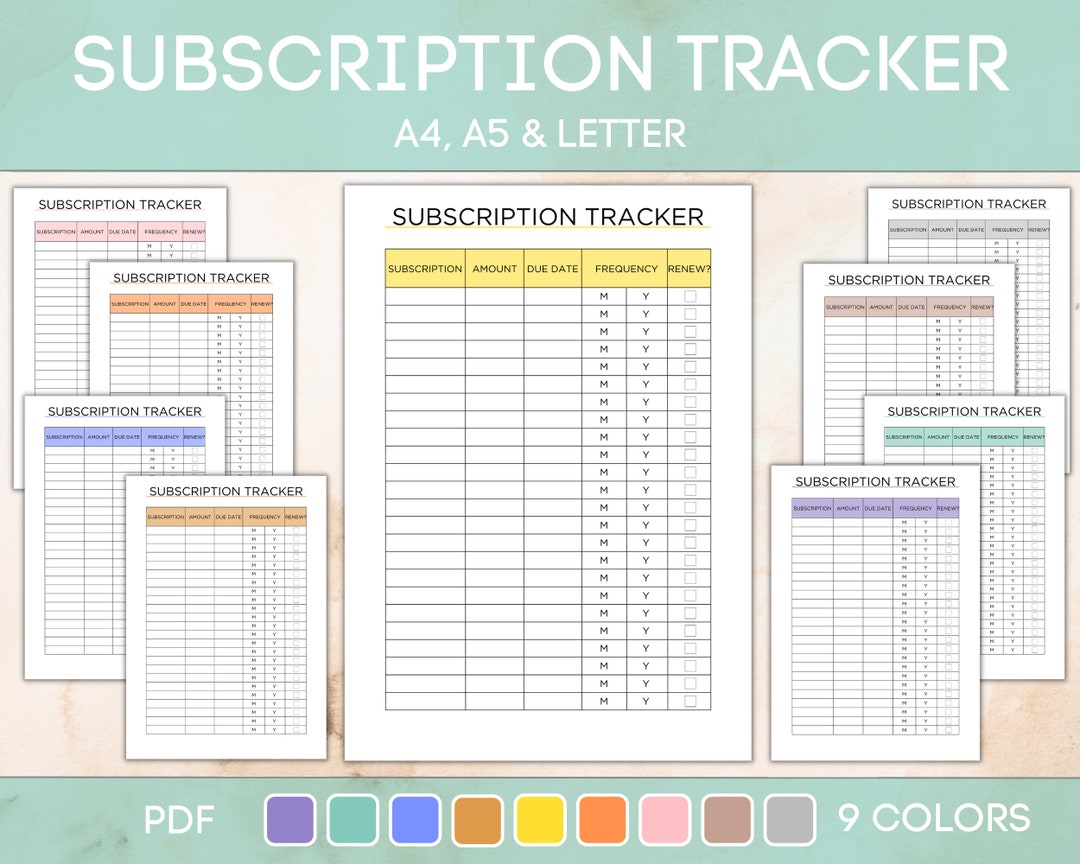 Printable and Editable Subscription Tracker, Membership Checklist ...
