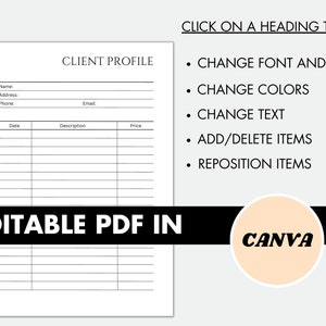 Client Profile Sheet, Customer Information Card, Business Client ...