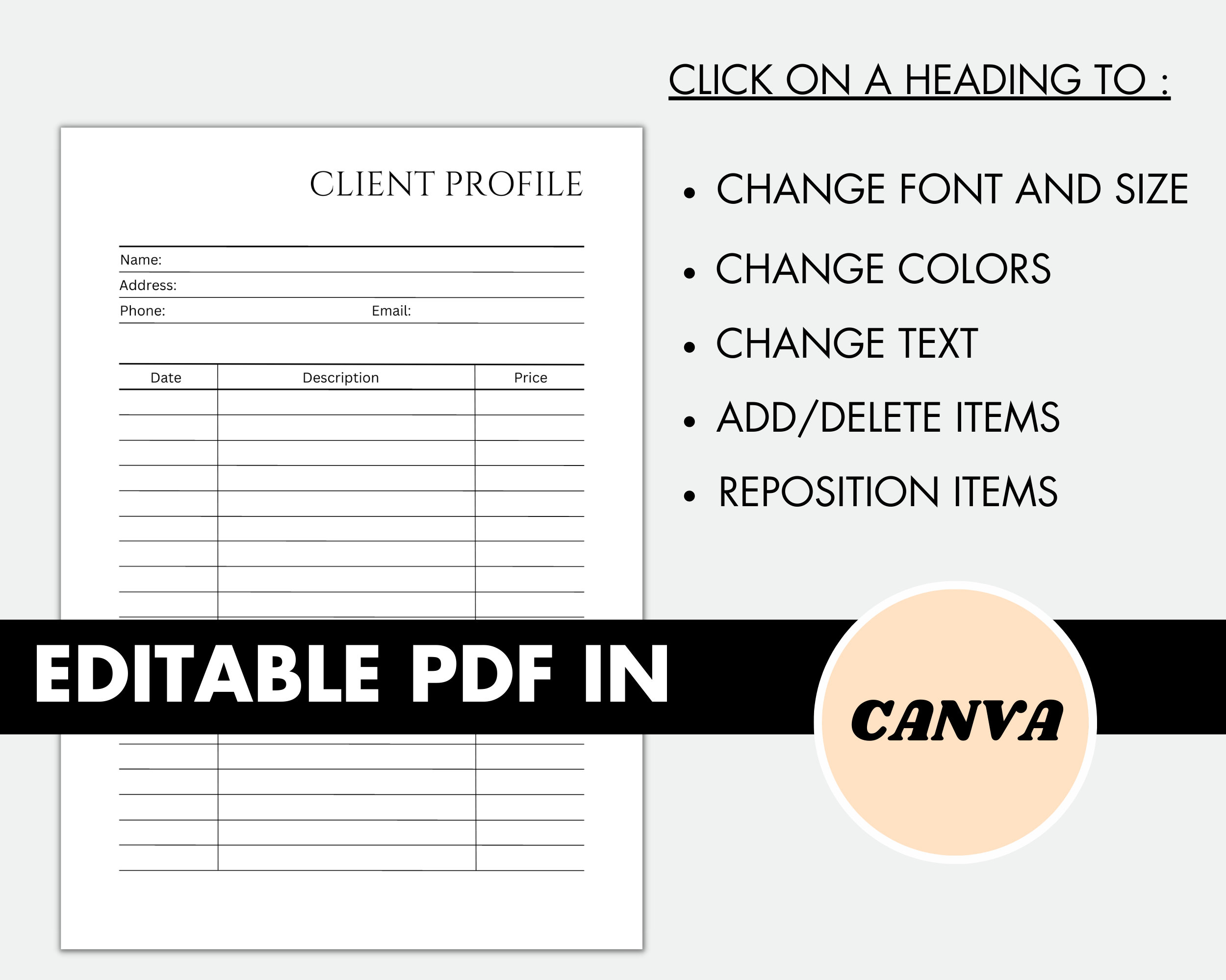 Client Profile Sheet, Customer Information Card, Business Client ...