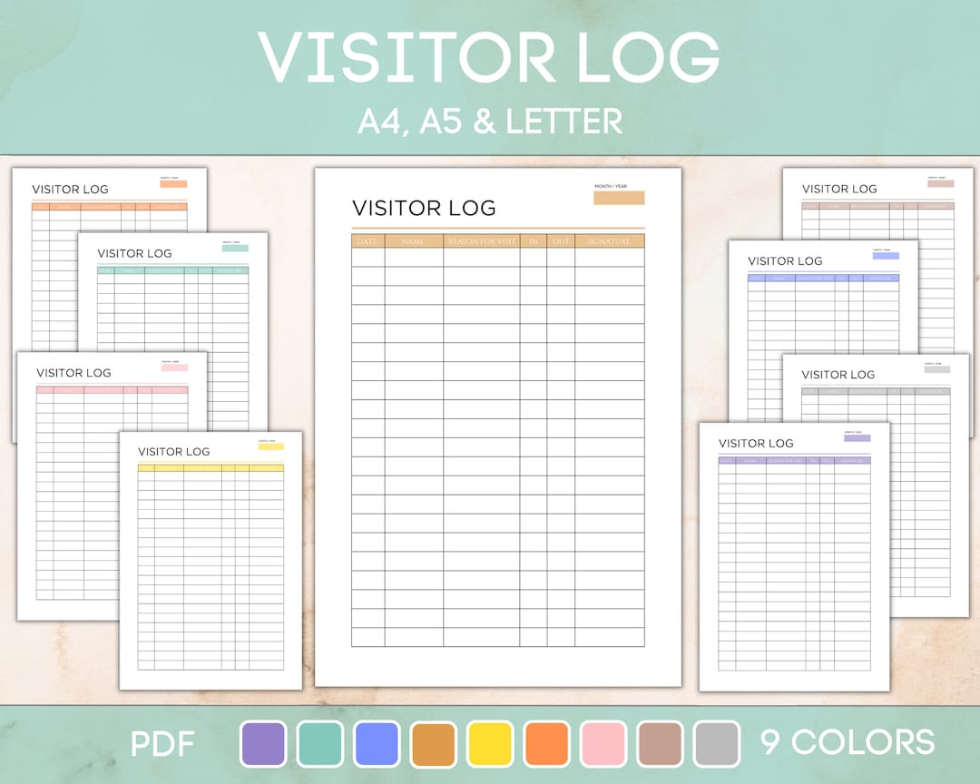 Printable Visitor Log, Visitor Sign in / Sign Out Sheet, Visitor ...