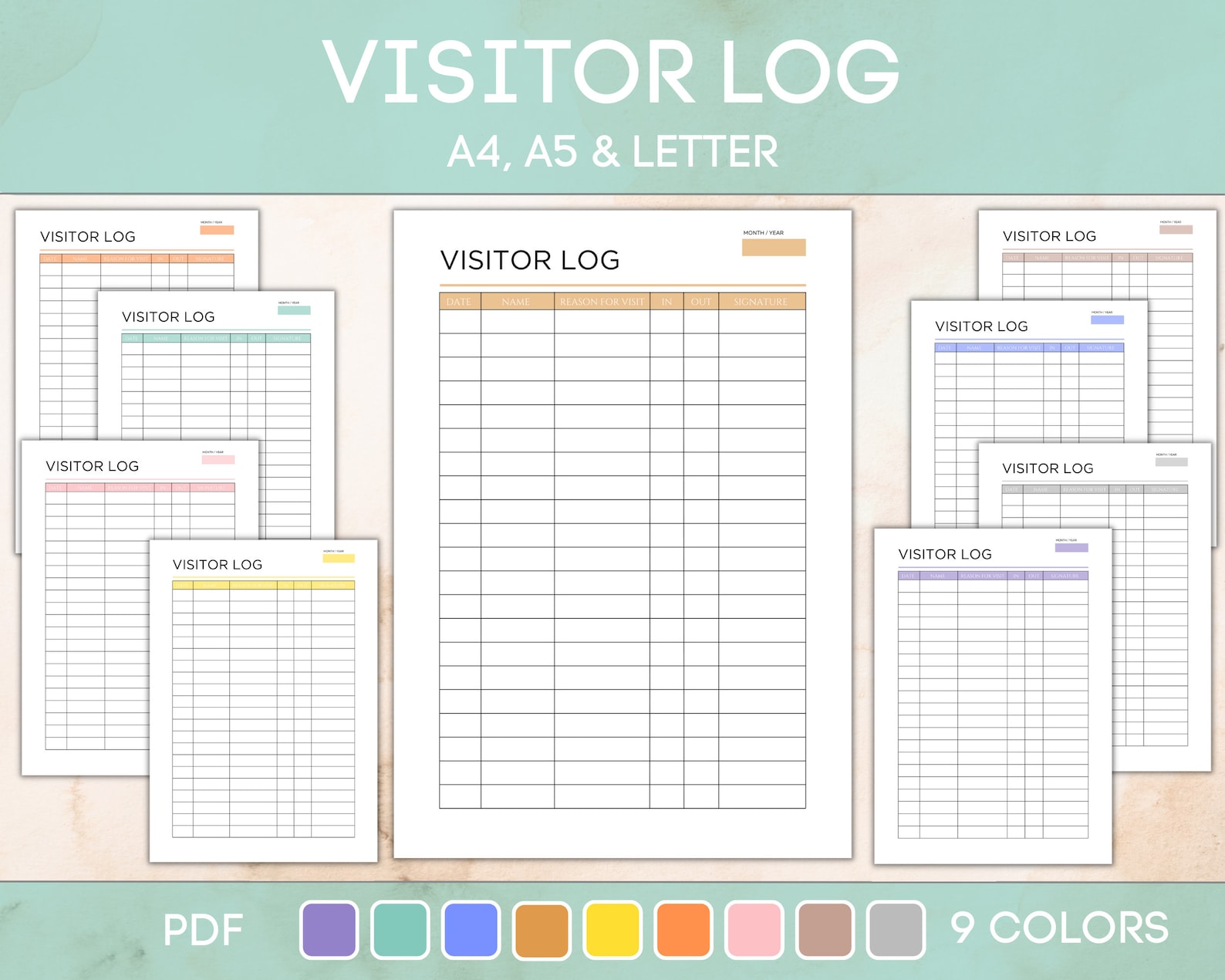 Printable Visitor Log, Visitor Sign in / Sign Out Sheet, Visitor ...