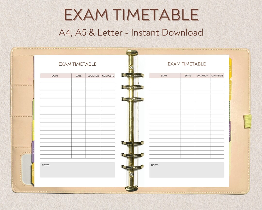 Exam Timetable Printable and Editable, Study Template, Student Log ...