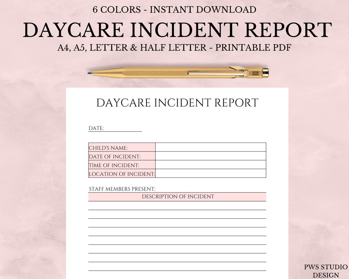 Daycare Incident Report, Child Incident Form, Incident Sheet, Report ...