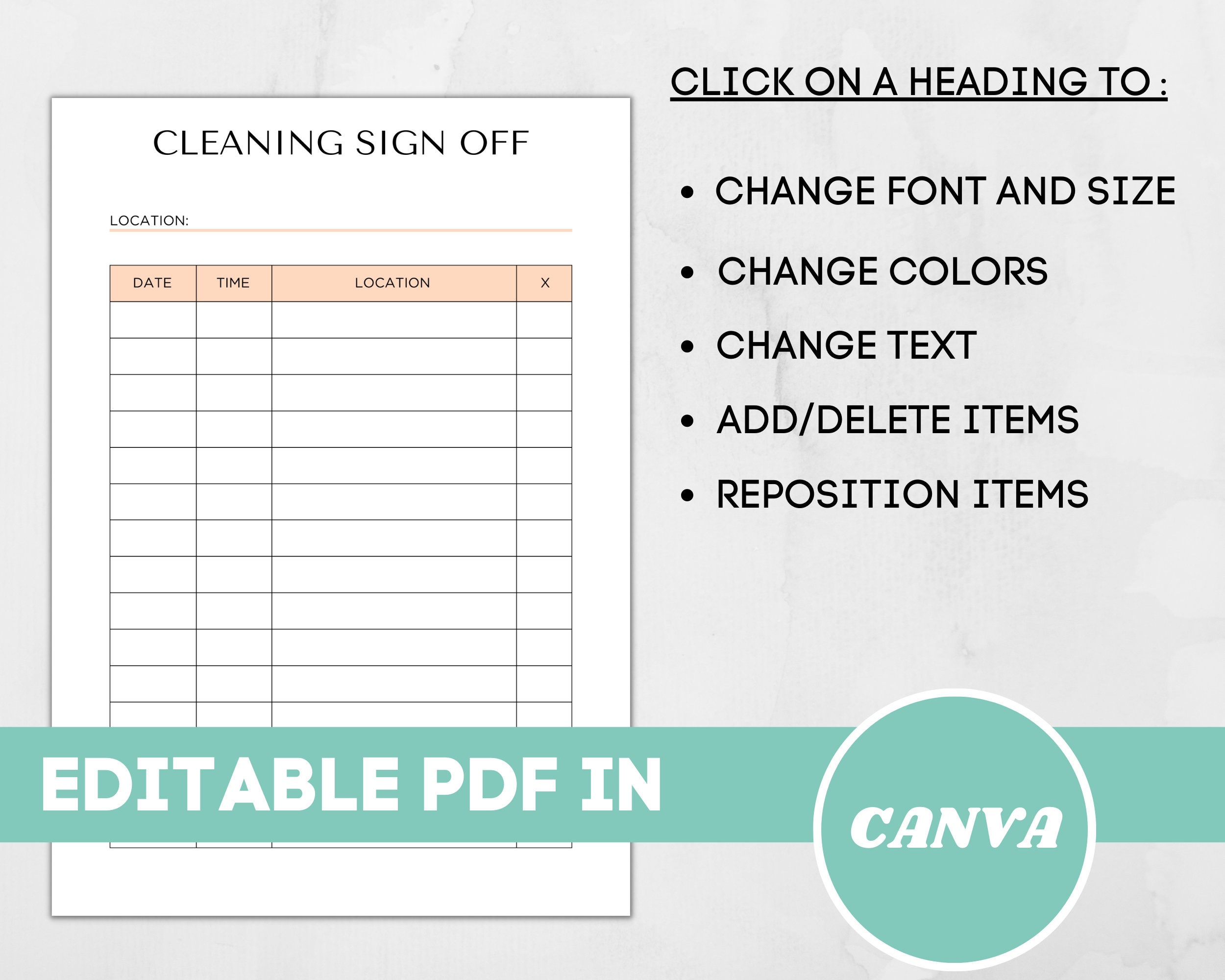 Printable Cleaning Sign off Sheet, Restroom Cleaning, Bathroom Cleaner ...