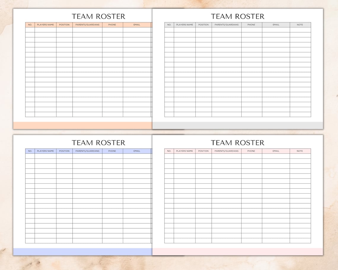 Team Roster Printable, Editable Sports Roster, Printable Soccer Team ...