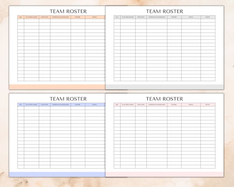 Team Roster Printable, Editable Sports Roster, Printable Soccer Team ...