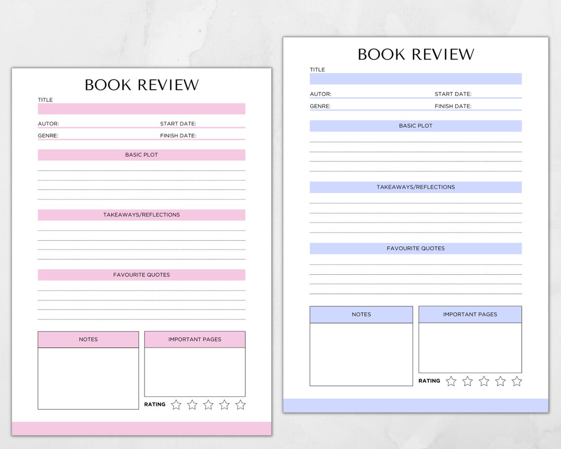 Printable Book Review Template, Simple Book Review Editable, Book ...